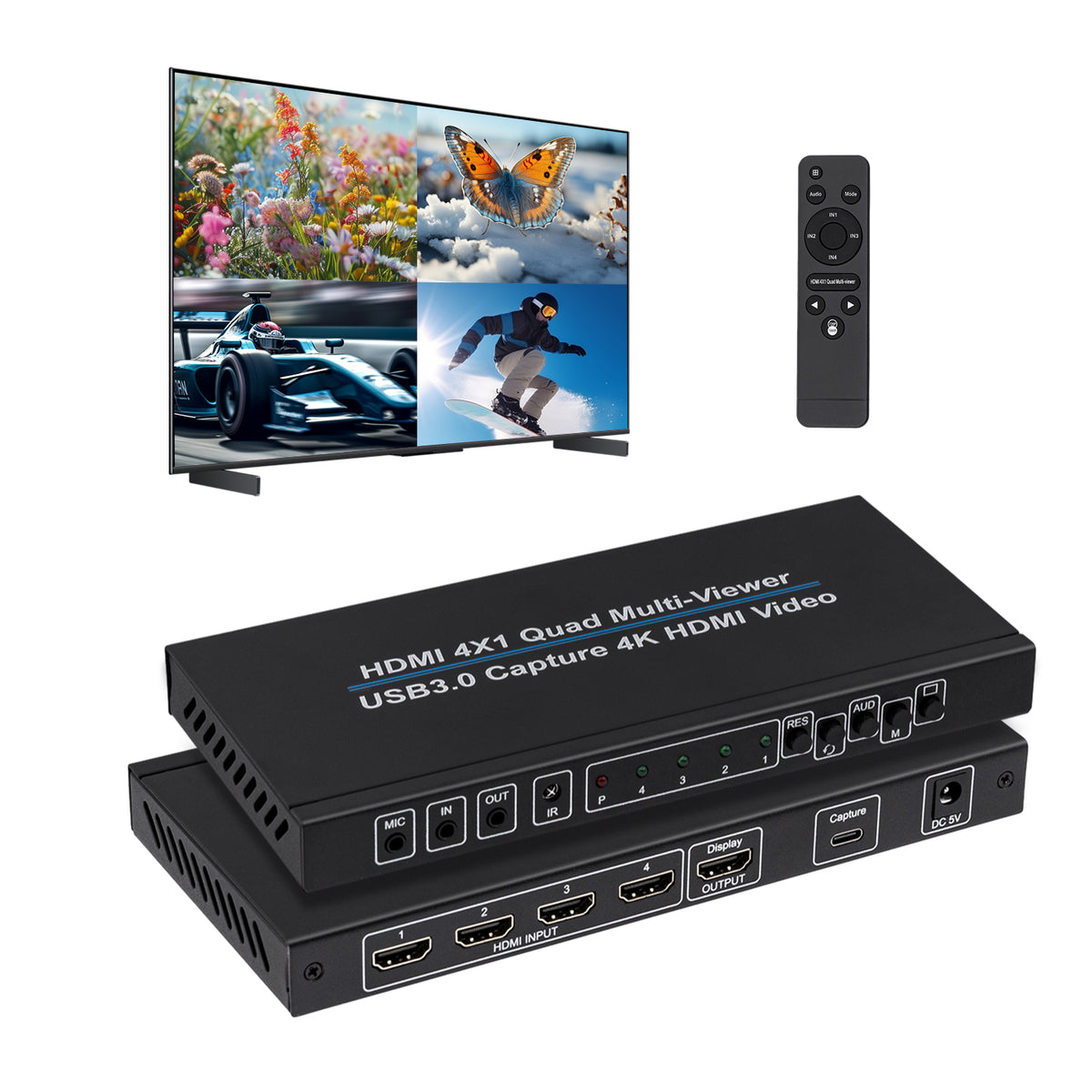 4K HDMI Multiviewer Switch 4x1 with Capture Card-Black(NK-941S ...