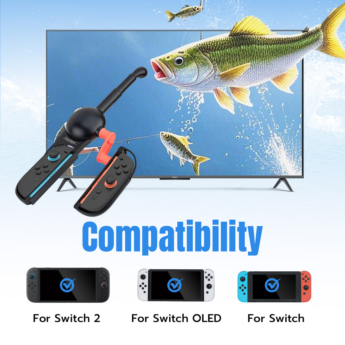 DOBE Fishing Rod for Nintendo Switch/Switch 2 Joy-con Controllers-Blac ...