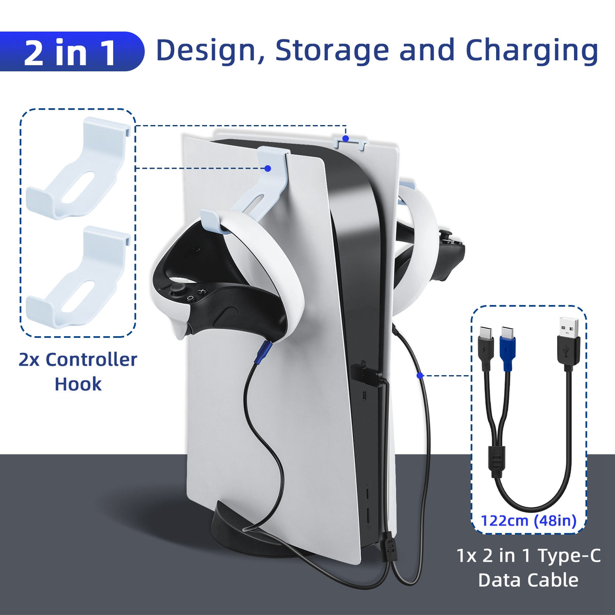 PGtech Storage Bracket with Data Transfer Cable for PS5 VR2 Controller ...